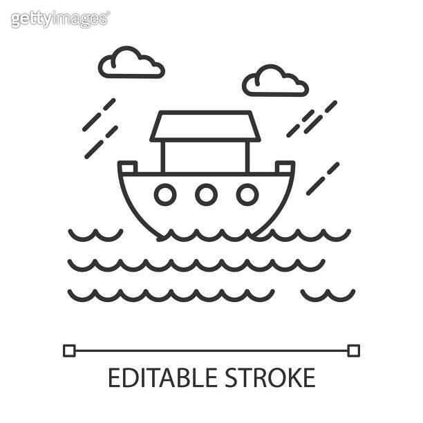 The Flood Bible story linear icon. Noah Ark. Sacred ship in worldwide ...