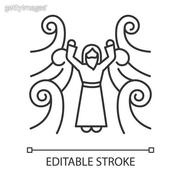 Crossing the Red sea Bible story linear icon. Moses prophet. Parted ...