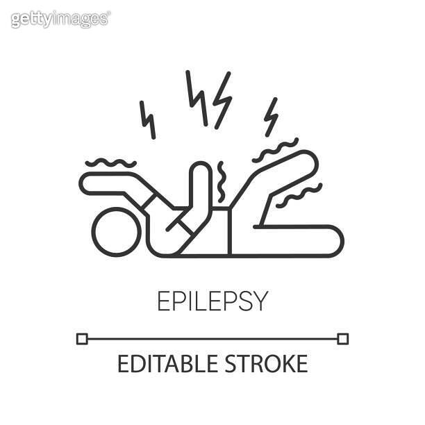 Epilepsy linear icon. Convulsive seizure. Shaking and tremor. Epileptic ...