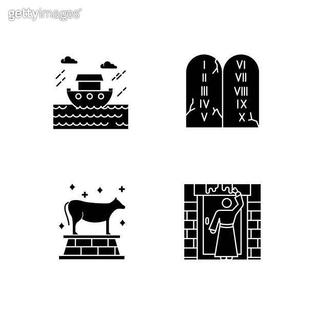 Bible narratives glyph icons set. The passover, the flood myths, ten ...