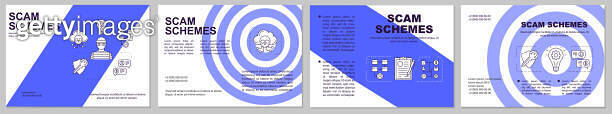 Scam schemes blue brochure template. Fraud strategy flyer, booklet ...