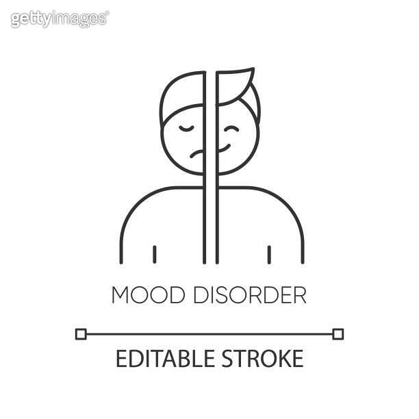 Mood disorder linear icon. Manic, depressive episodes. Dysthymia ...