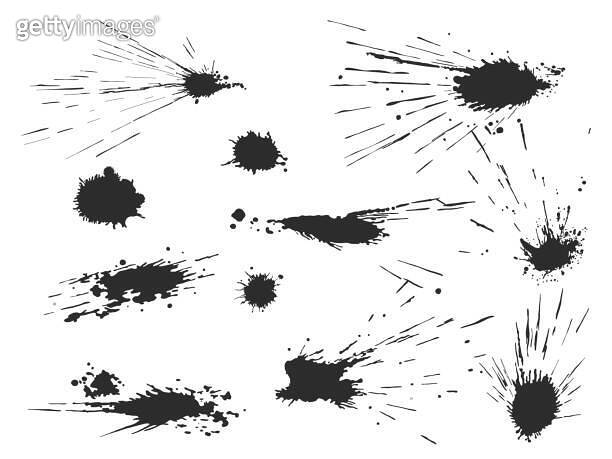 Vector black and white ink splash, blot and brush stroke, spot, spray ...