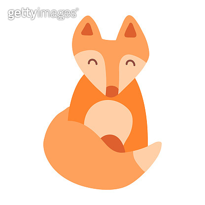 Little red fox sits isolated on a white background. Cute print for the ...