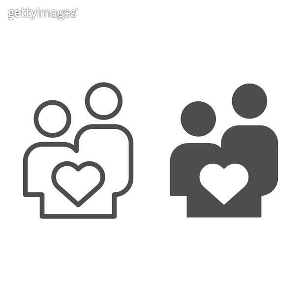 Couple in love line and solid icon. Lovers young people with heart ...