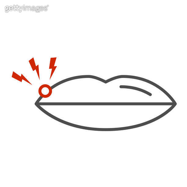 Lips with herpes thin line icon, healthcare concept, mouth sores sign ...