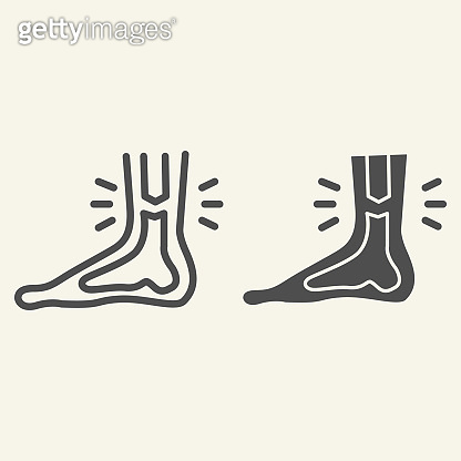Leg ankle pain line and solid icon. Foot joint bones injury outline ...