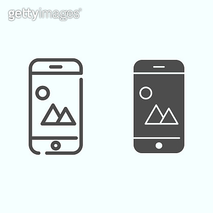 Phone gallery line and solid icon. Smartphone gallery vector ...