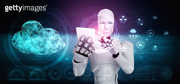 AI robot using cloud computing technology to store data on online ...