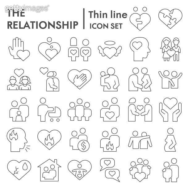 Relationship thin line icon set. People connection collection, vector ...