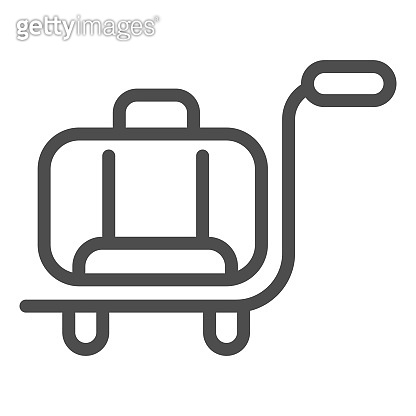 Baggage line icon. Luggage trolley, cart with briefcase symbol, outline ...