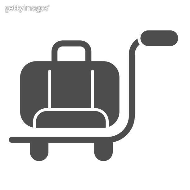 Baggage solid icon. Luggage trolley, cart with briefcase symbol, glyph ...