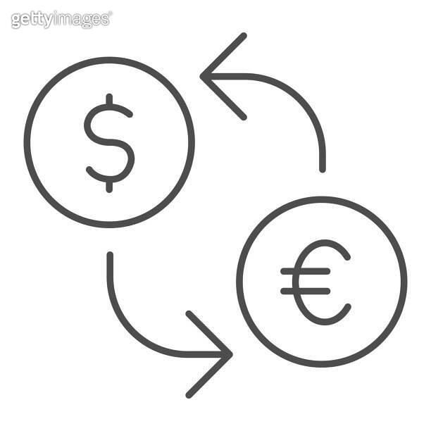 Currency exchange thin line icon. Coins with arrows, conversion symbol ...