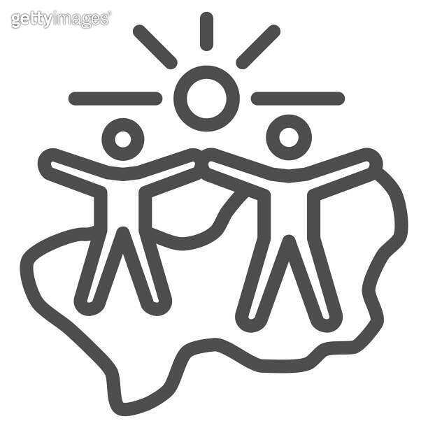 Happy people under sun line icon, life without addiction concept, anti ...
