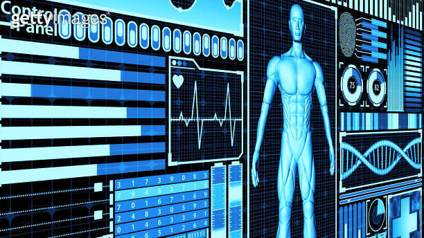 8K 3D Rendered Human Body and DNA double helix Scan Analysis Abstract ...