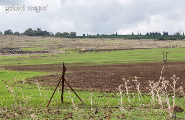 Empty hillside fields in the Golan Heights in northern Israel ...