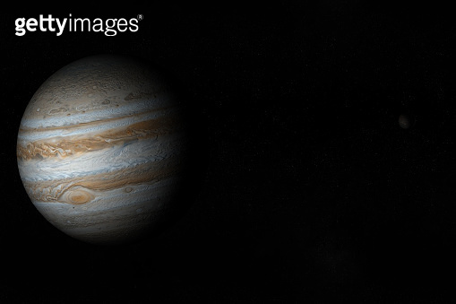 Jupiter planet and satellite Callisto in rotation in the outer space ...