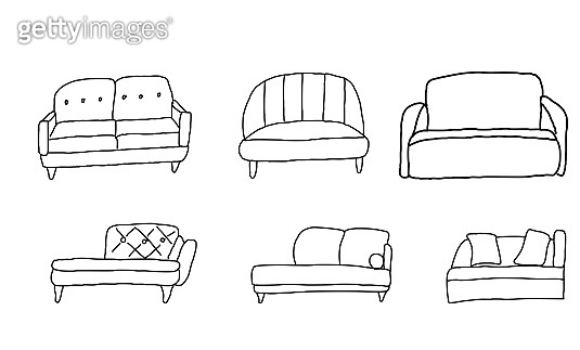 Vector Set sofas. Drawing in the Doodle style. isolated on a white ...