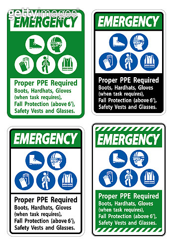 Emergency Sign Proper PPE Required Boots, Hardhats, Gloves When Task ...