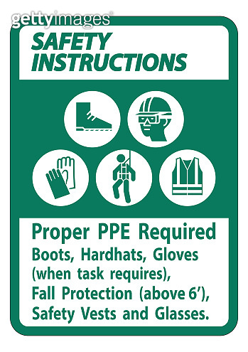 Safety Instructions Sign Proper PPE Required Boots, Hardhats, Gloves ...