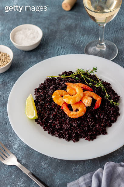 Black rice risotto with shrimp. Sea food. Diet. Healthy eating. 이미지 ...