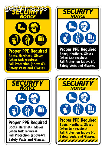 Security Notice Sign Proper PPE Required Boots, Hardhats, Gloves When ...