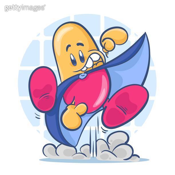 Cute cartoon character pill. Superhero. Vector illustration isolated on ...