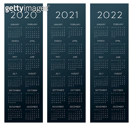 Vertical row Calendar 2020-2021-2022 vector text is outline font is ...