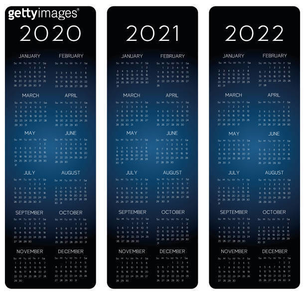 Vertical row Calendar 2020-2021-2022 vector text is outline font is ...
