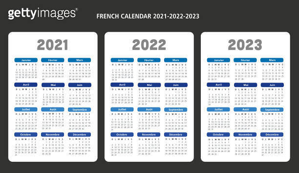 French language calendar years 2021-2022-2023 dates vector template ...