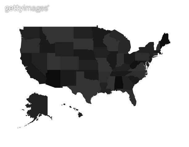 USA map with states in grey colours isolated on a white background ...