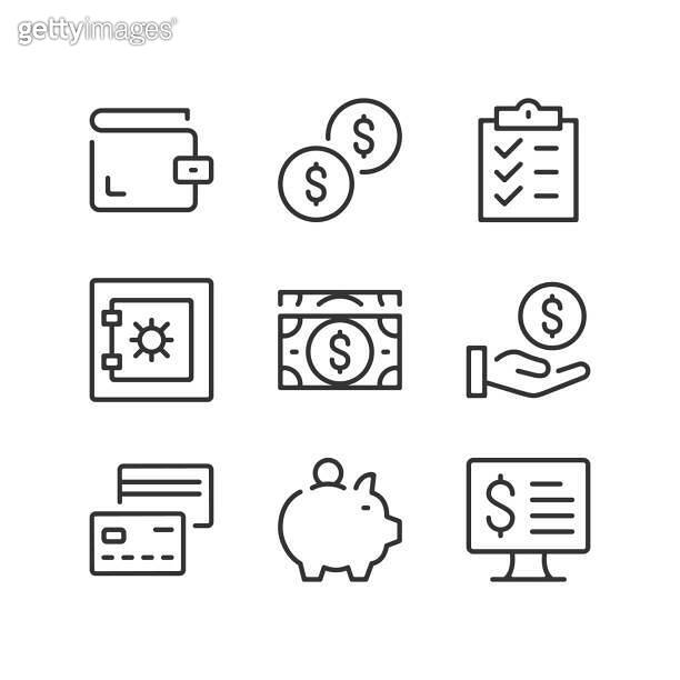 Money line icons. Currency, financial symbols, cash, funding, finance ...