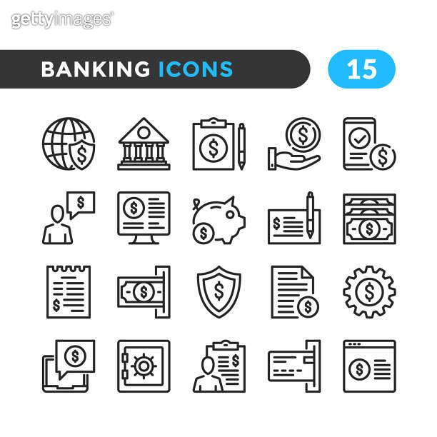 Banking line icons. Outline symbols collection. Modern stroke, linear elements. Premium quality ...