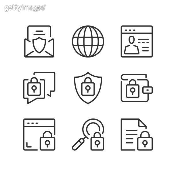 Internet security line icons. Network security, cybersecurity, technology, secure chat, user ...