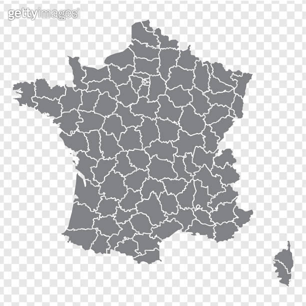 Blank map France. Departments of France map. High detailed gray vector ...