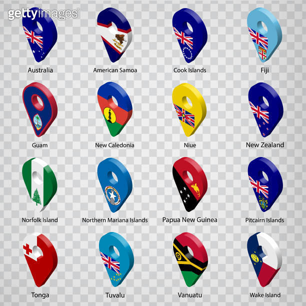 Sixteen Flags of Australia and Oceania countries - alphabetical order ...