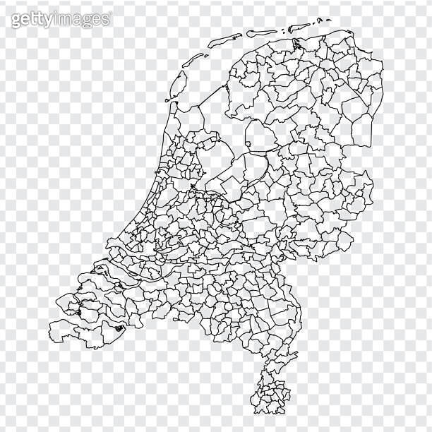 Blank map Netherlands. Districts of Netherlands map. High detailed ...