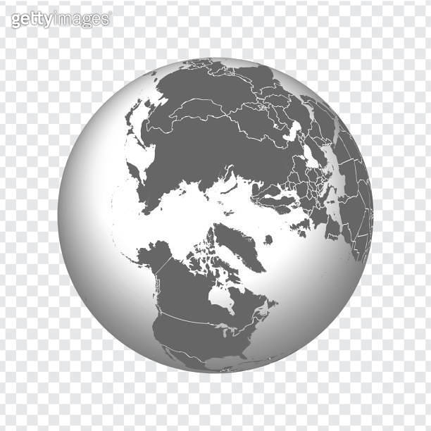 Globe of Earth with borders of all countries. 3d icon Globe in gray on ...