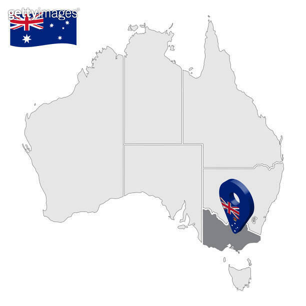 Location of Victoria on map Australia. 3d Victoria flag map marker ...