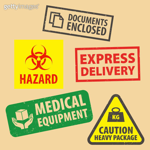 Set of fragile sticker Express Delivery icon packaging symbols sign ...