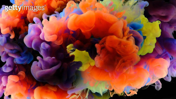 Color paint drops mixing in water, abstract color mixing in water slow ...