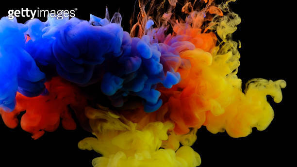 Color paint drops mixing in water, abstract color mixing in water slow ...