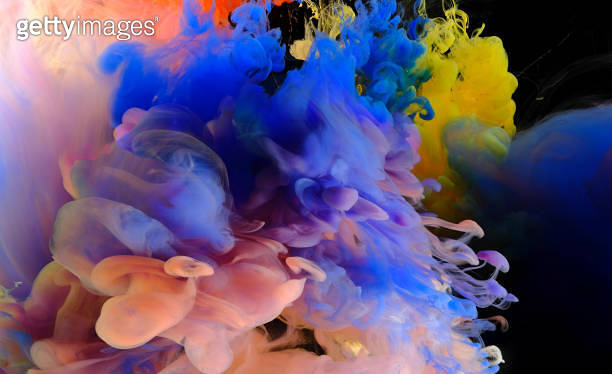 Color paint drops mixing in water, abstract color mixing in water slow ...