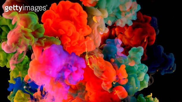 Color paint drops mixing in water, abstract color mixing in water slow ...