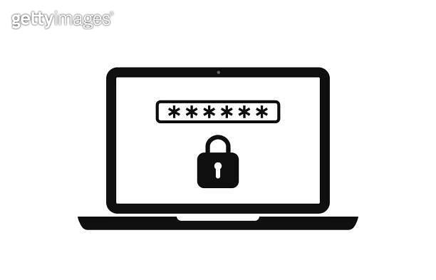 Icon of laptop with lock and password for safety. Login with account in ...