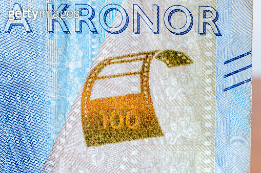 Object made with paints changing color banknote on 100 SEK Swedish ...