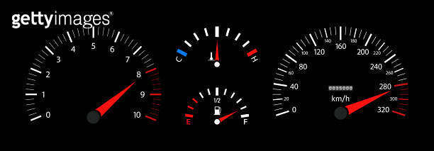 Car speedometer, dashboard, tachometer and temperature gauge. Vehicle ...