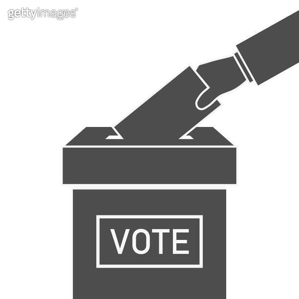 Ballot box and hand with vote. Icon of election. Voter with envelope on ...