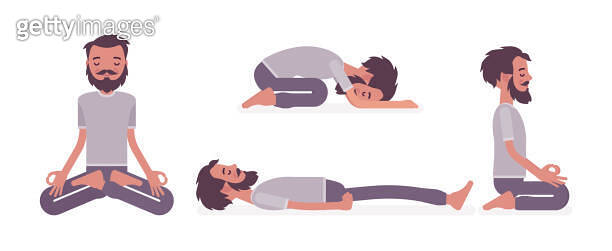 Young yogi man practicing yoga in restorative and seated poses 이미지 ...