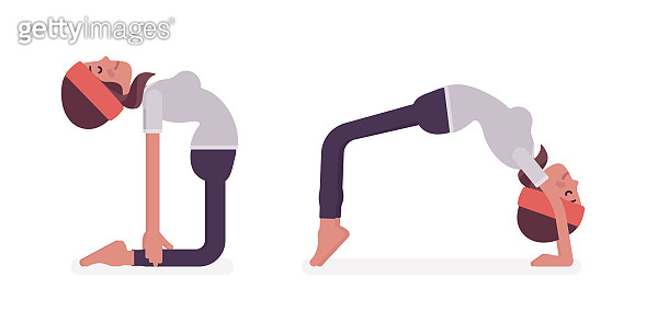 Young sporty yogi woman practicing yoga, Camel and Bridge poses 이미지 ...